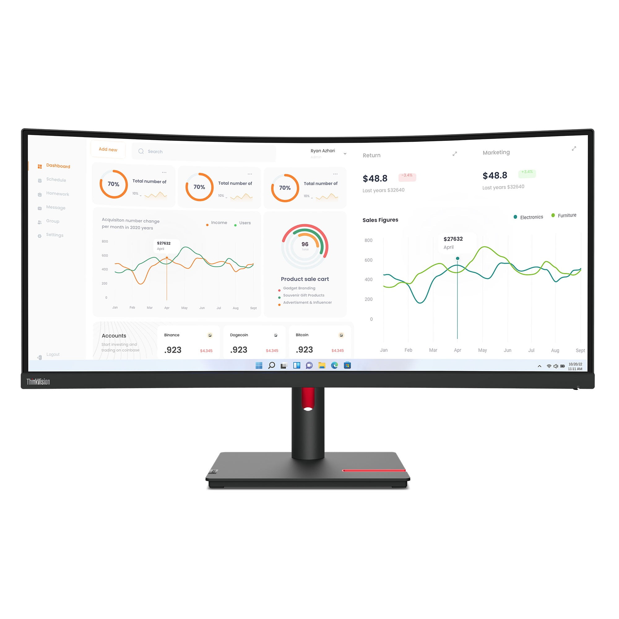 Lenovo ThinkVision 34 inch Curved Monitor - T34w-30 - Walmart.com
