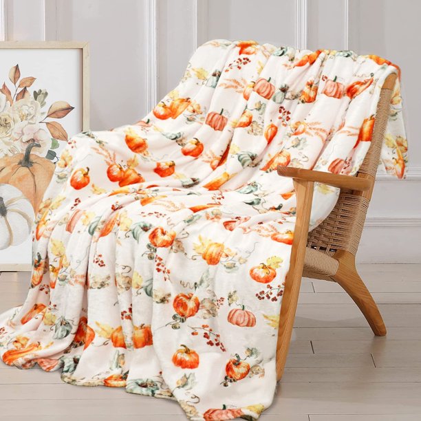 Fall Throw Blanket Pumpkin Blanket Thanksgiving Decor Cream Ivory ...