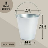 3 Pack Galvanized Metal Ice Buckets for Parties, 7 Inch Tin Pails with ...