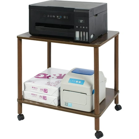 3-Tier Under Desk Printer Stand, Wood Printer Cart with Lockable Wheels ...