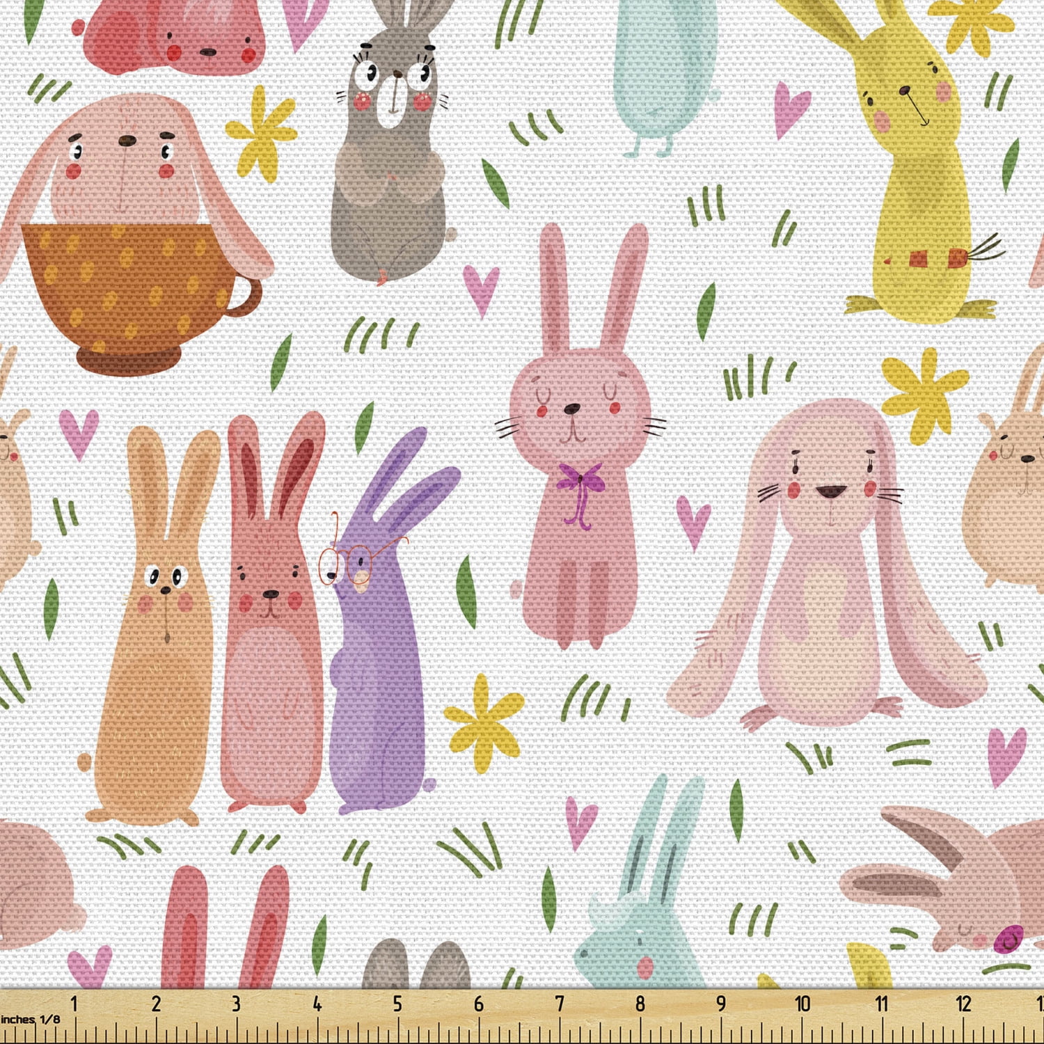 Bunny Fabric by the Yard Upholstery, Funny Animals with Flowers ...