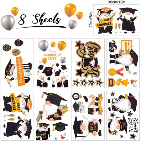 Graduation Gnome Window Clings Decorations 8 Sheet Grad Cap Diploma ...