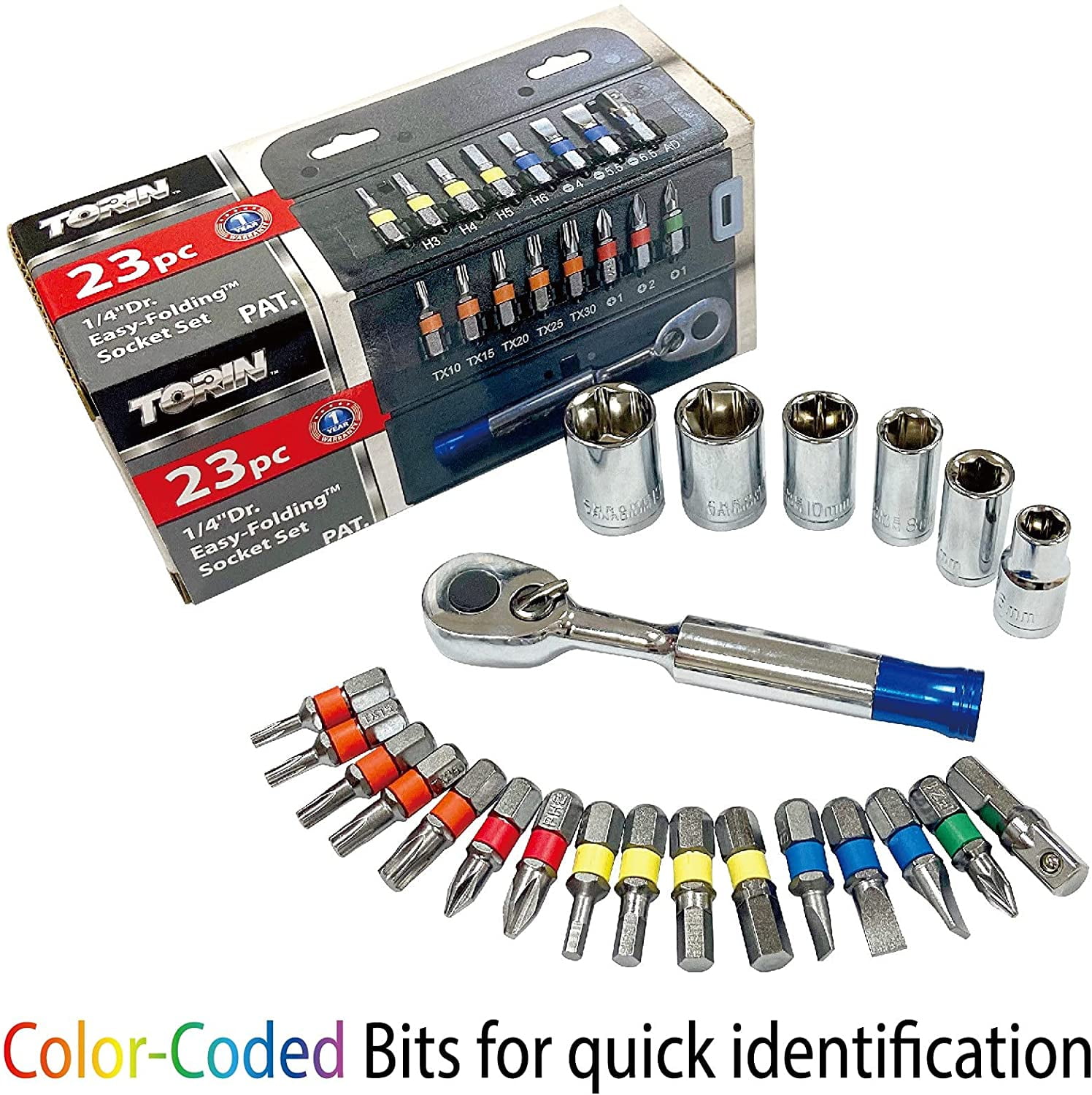 BIG RED Reversible 72 teeth Geared Ratchet for Socket and Bits Set, 23 ...