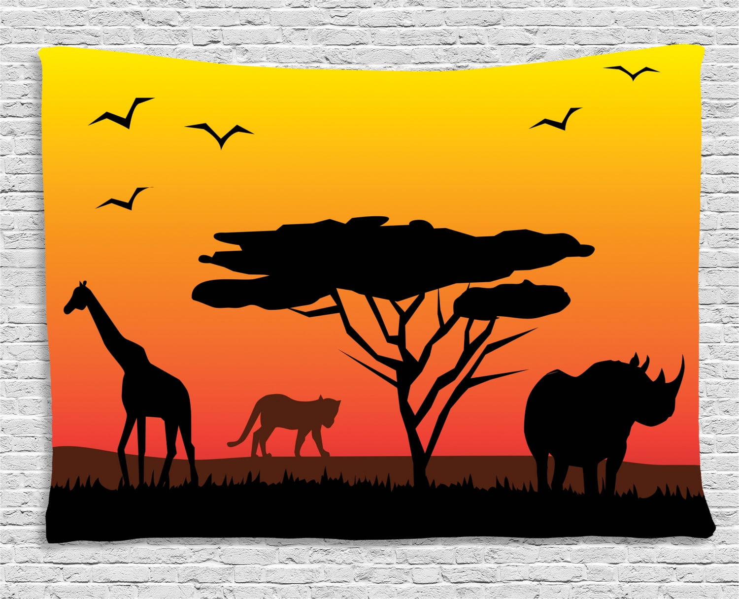 Wildlife Tapestry, Graphic Silhouette of Animals in Kenya Africa ...