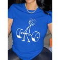 Blue 100% Cotton Womens Oversized Funny Workout Graphic Tee With Stick ...