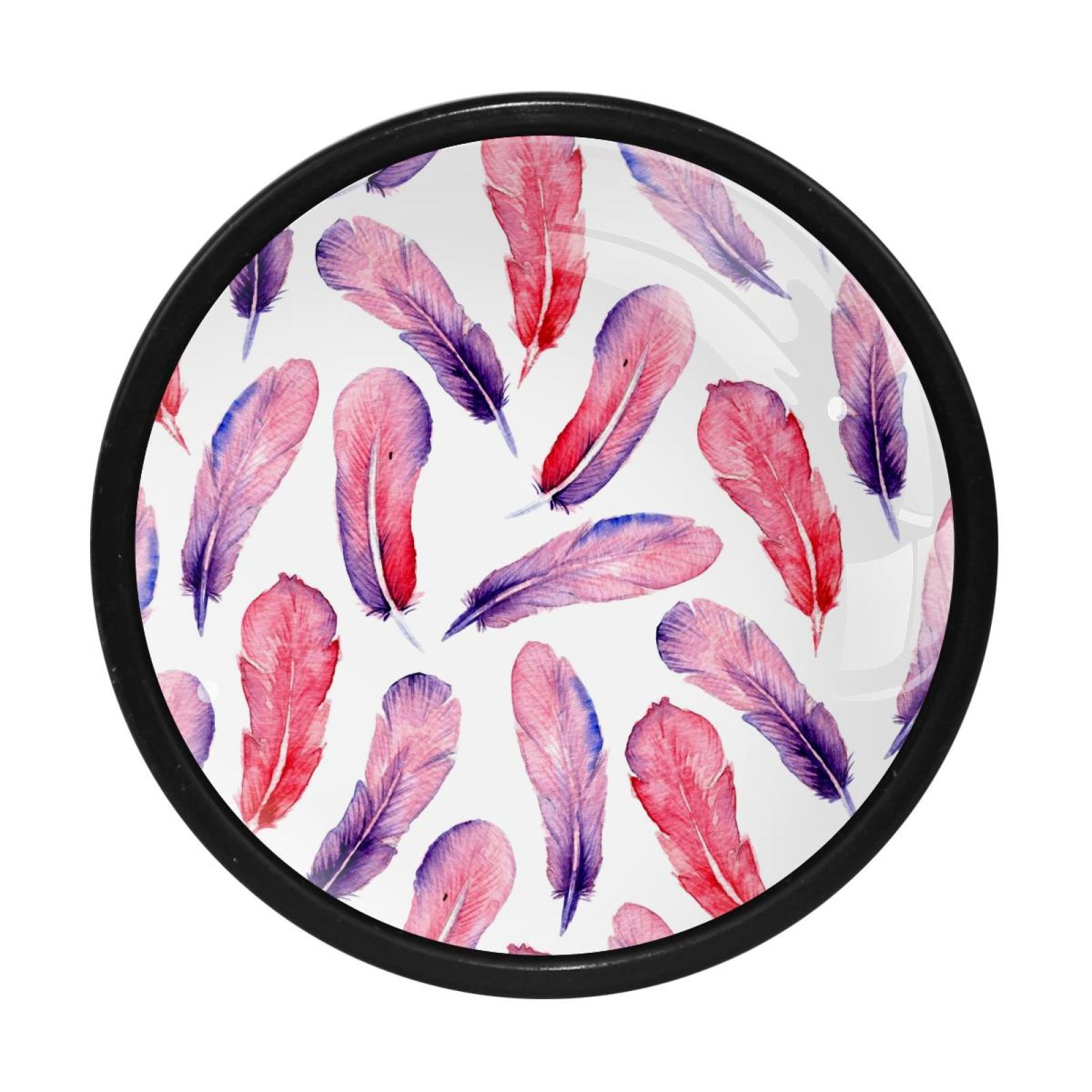 4 Pcs Feathers Watercolor Knobs for Kitchen Cabinet Cupboard Dresser ...