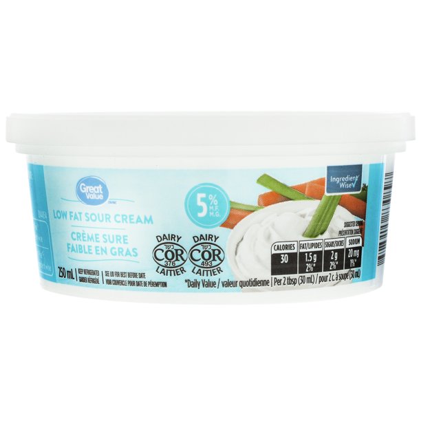 Great Value Low Fat Sour Cream, 250 mL - Walmart.ca
