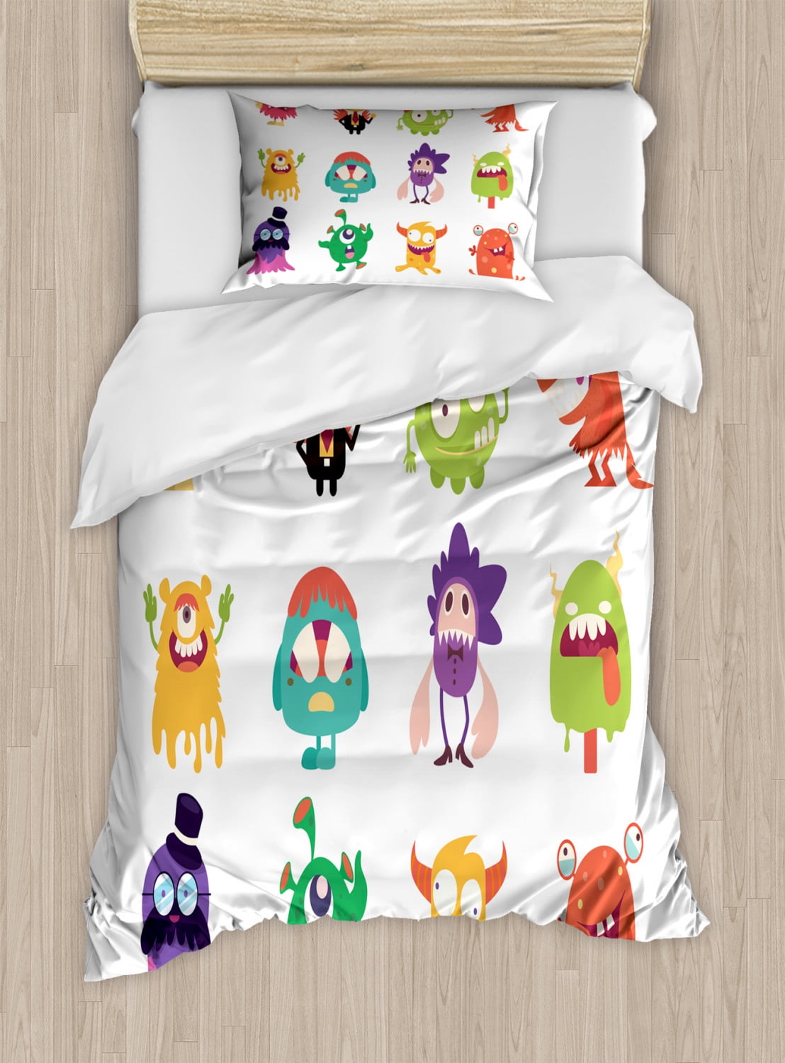 Alien Duvet Cover Set Twin Size, Monsters Doing Whimsical Faces Having ...