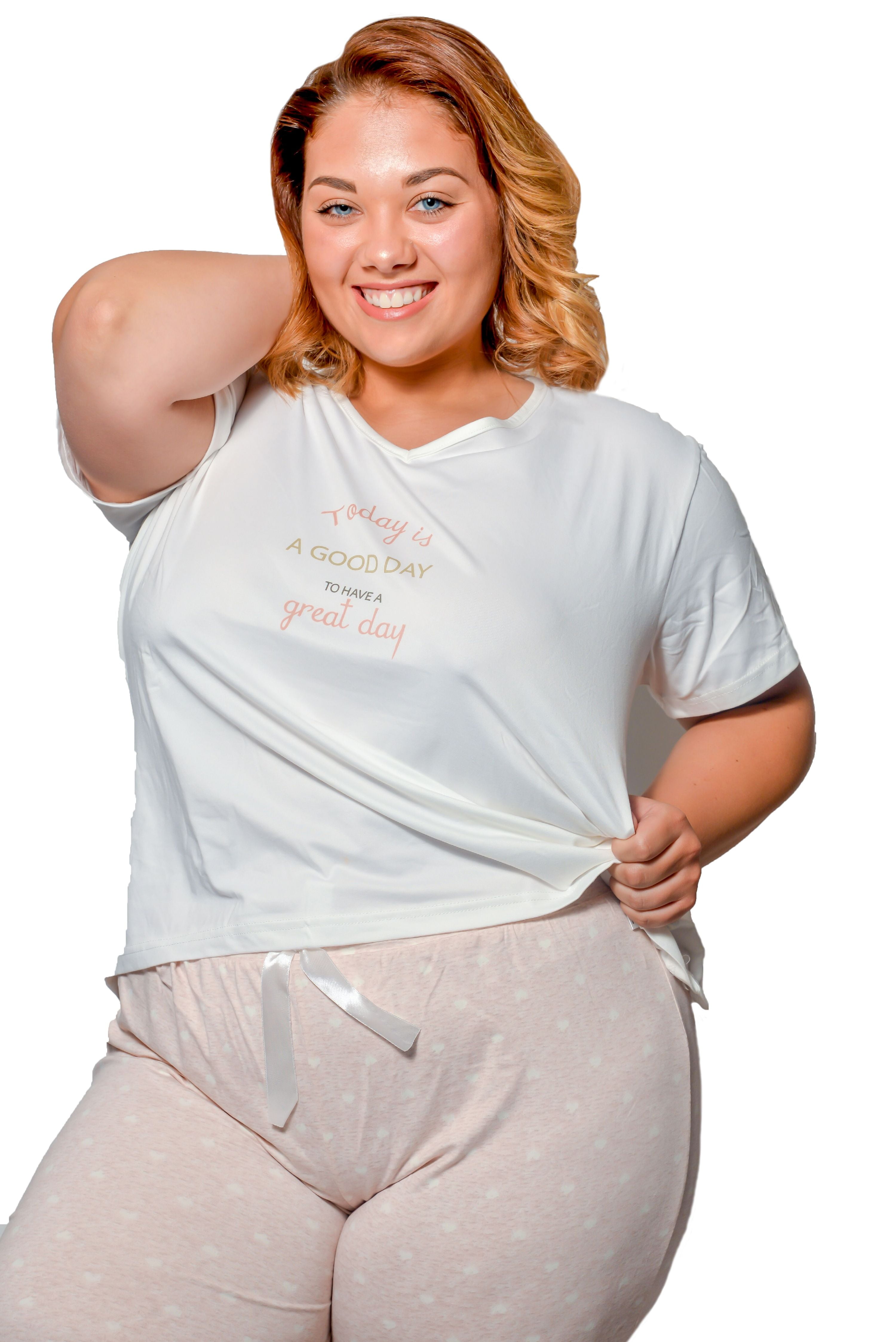 Body Touch Plus Size Pajamas Set Short Sleeve Sleepwear Womens