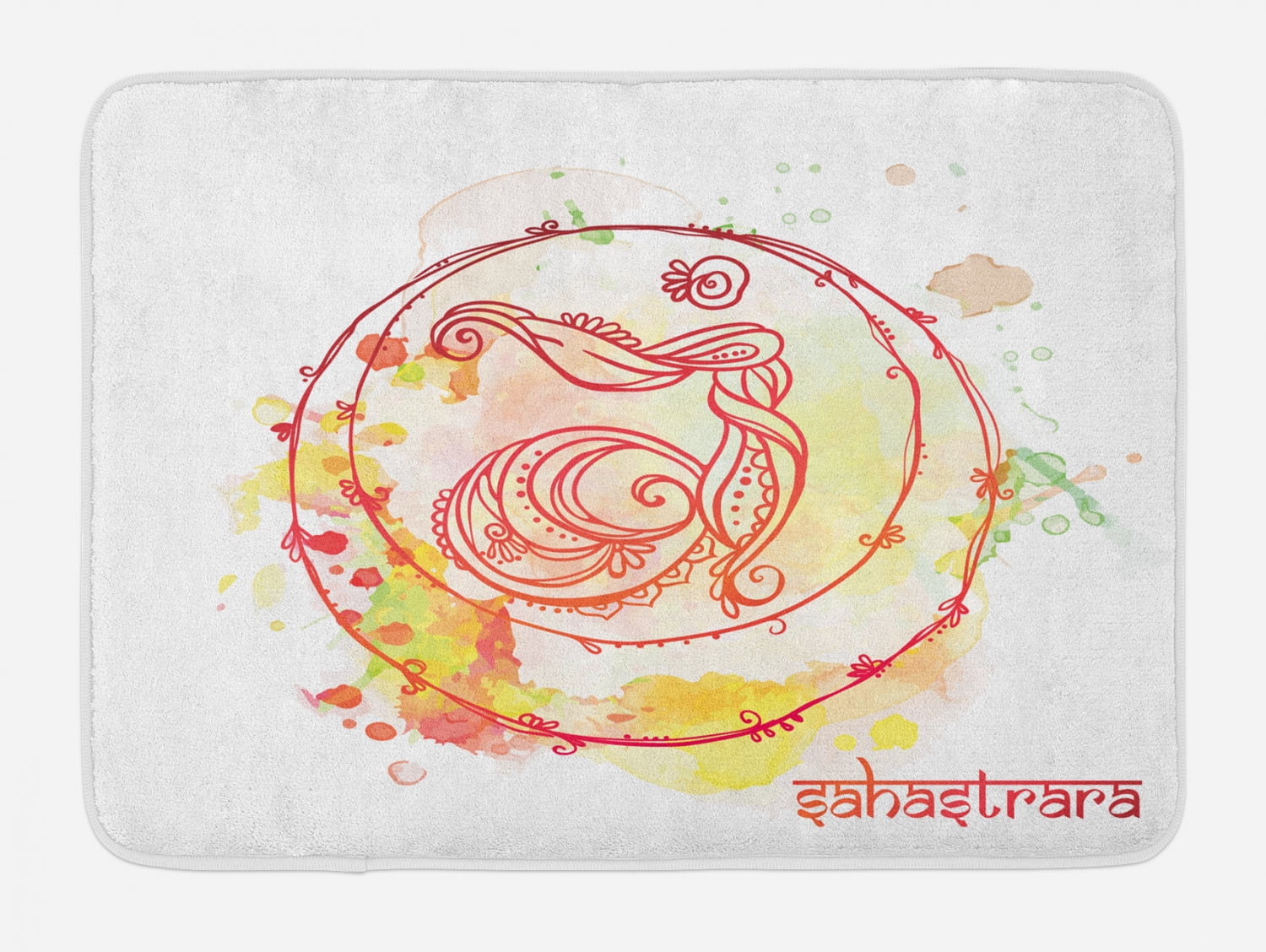 Chakra Bath Mat, Round Sketchy Chakra Wheel with Watercolor Splashes ...
