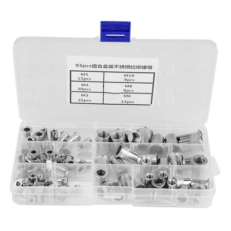 93pcs Threaded Insert Steel Rivnut 304 Stainless Steel Blind Rivet Nut ...