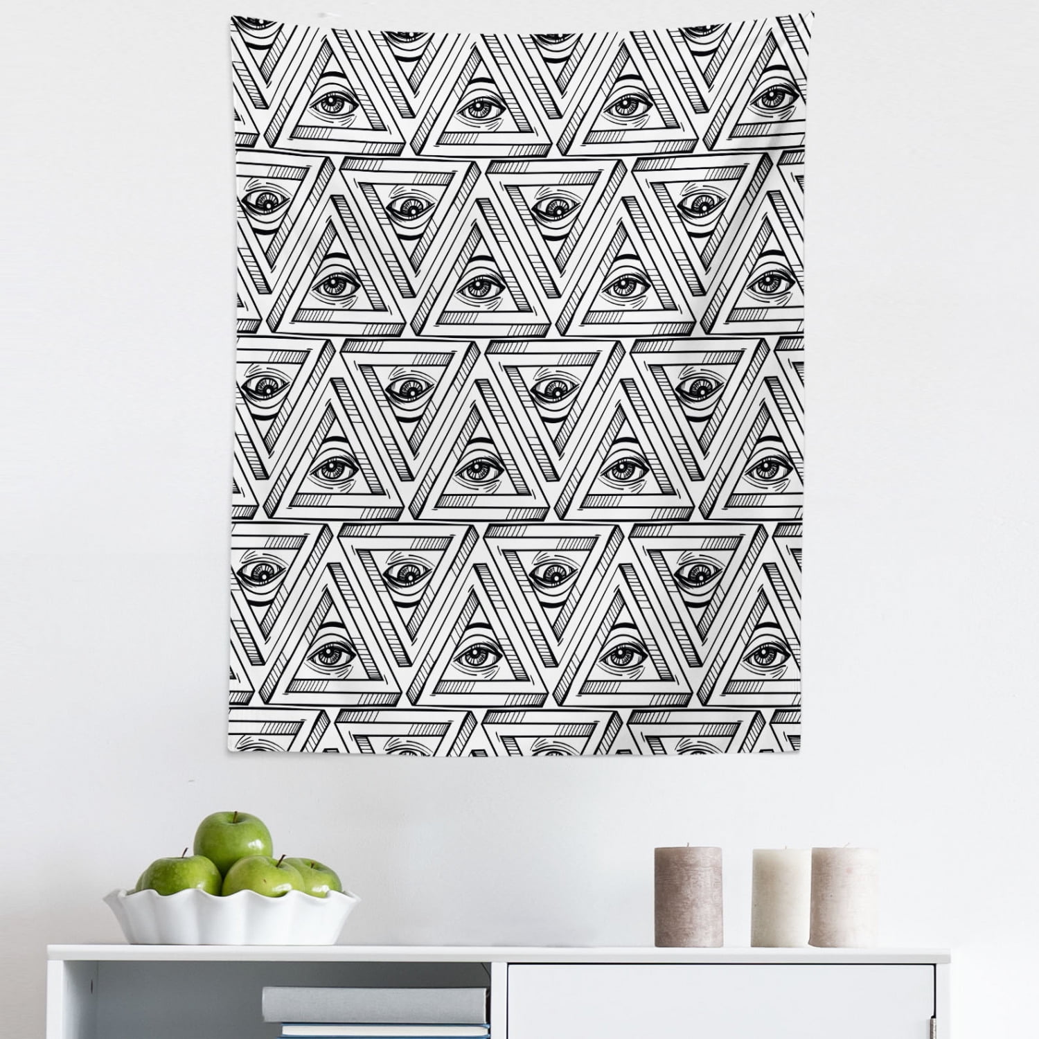 Eye Tapestry, All Seeing Eye Pattern in Pyramidal Shapes Occult Boho ...