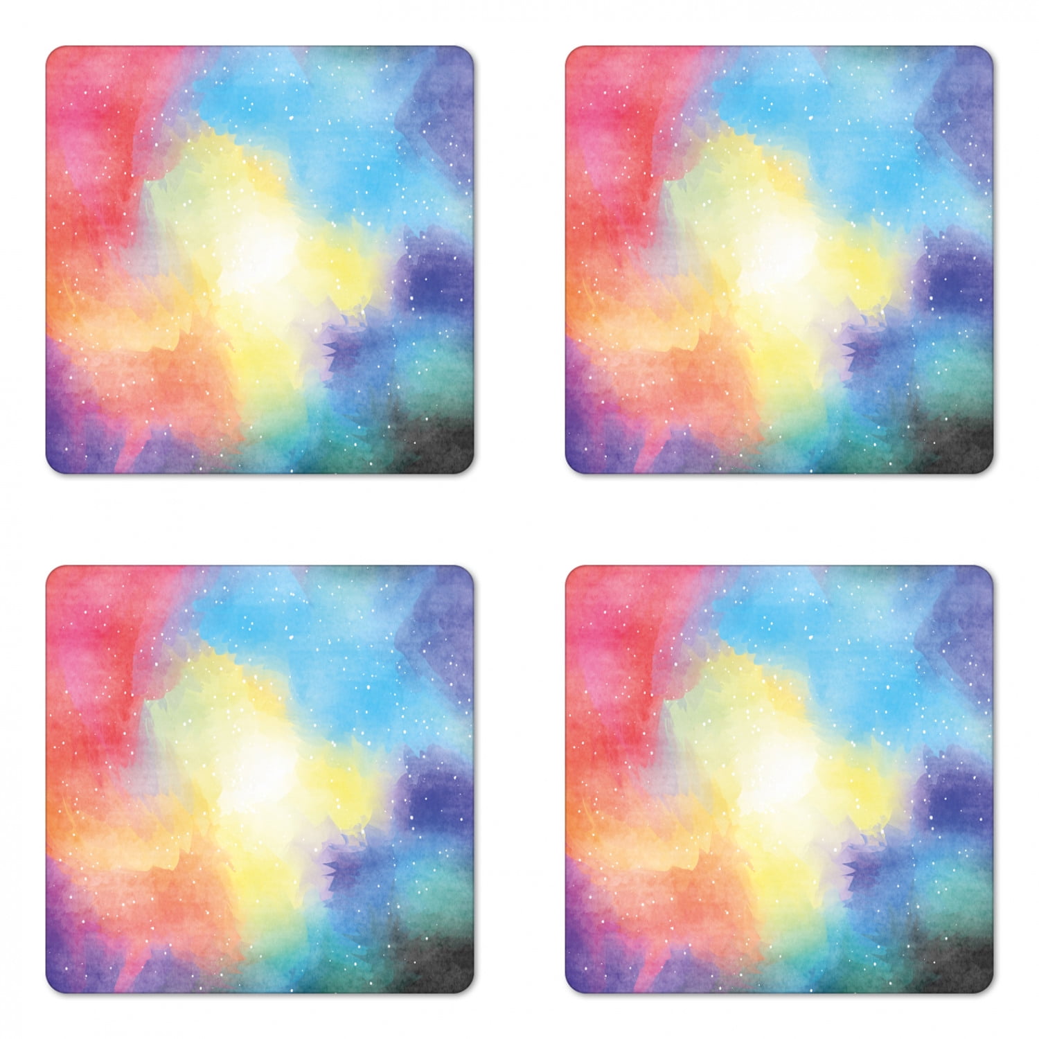 Outer Space Coaster Set of 4, Watercolor Nebula Colorful Galaxy Stars ...