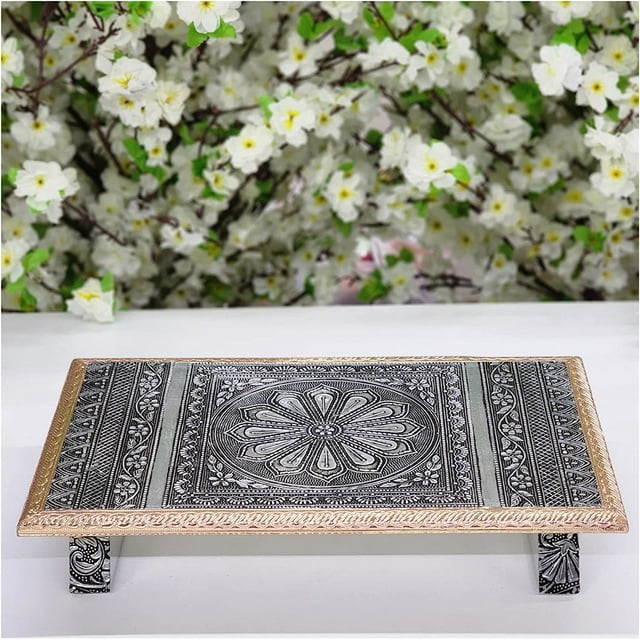 Indian Wooden Patla Oxidize Bajot for Pooja God Sitting Stool Handmade ...