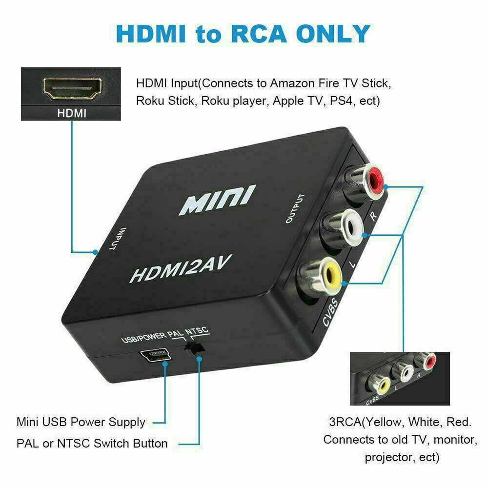 HDMI To RCA AV Adapter Converter Cable CVBS 3RCA 1080P Composite Video ...