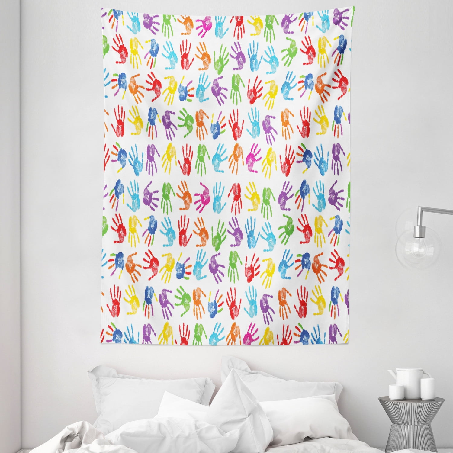 Colorful Tapestry, Human Handprint Kids Watercolor Paint Effect Open ...