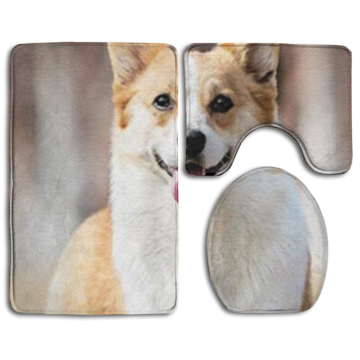 GOHAO Corgi Dog 3 Piece Bathroom Rugs Set Bath Rug Contour Mat and ...