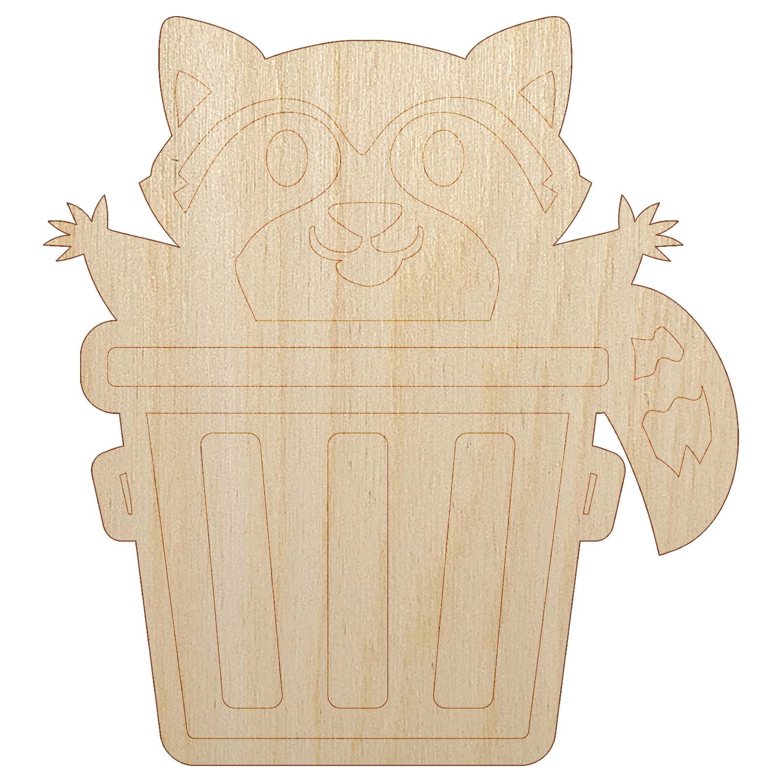 Lively Raccoon in Trash Can Wood Shape Unfinished Piece Cutout Craft ...