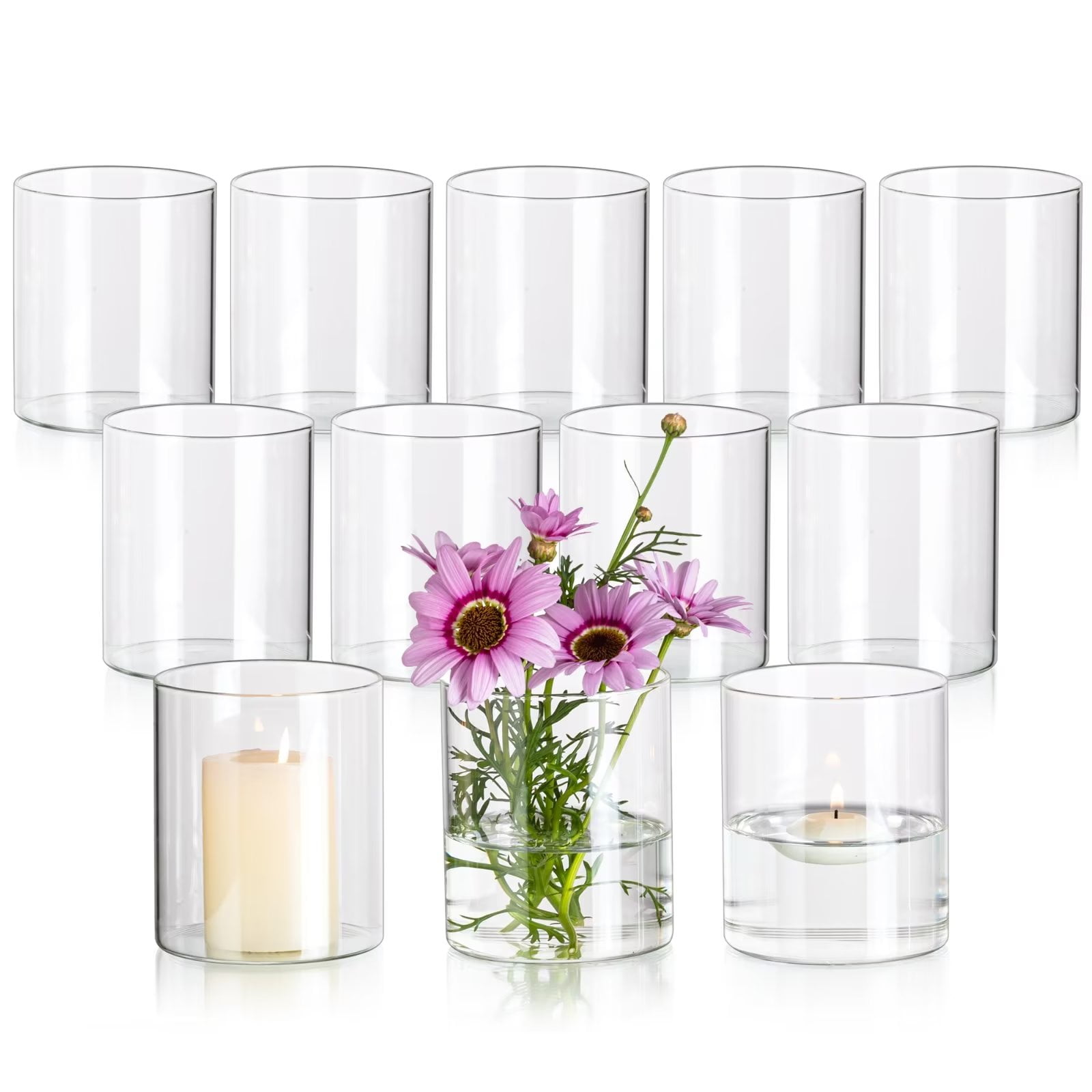 Glasseam 3.3x4 Inch Wide Glass Cylinder Vases Set of 12 Clear Round ...