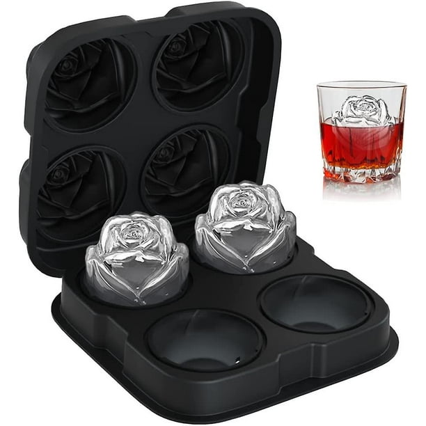 Ice Cube Tray, 2.5inch Rose Ice Cube Trays, 4 Cavity Silicone Rose Ice ...