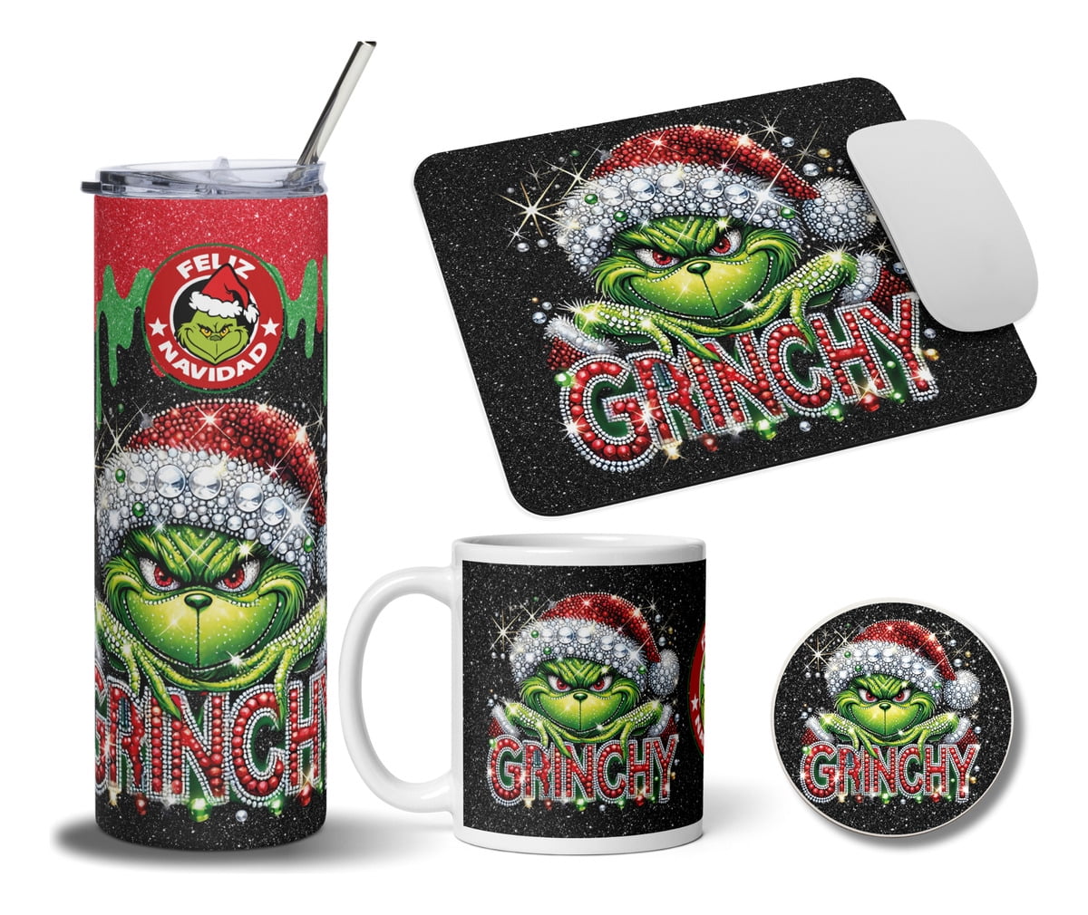 Termo 20oz SVArt diseño El Grinch Feliz Navidad con taza y posavaso ...
