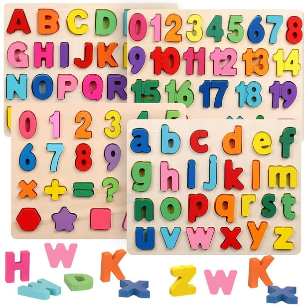Rompecabezas de números del alfabeto de madera para niños, rompecabezas ...