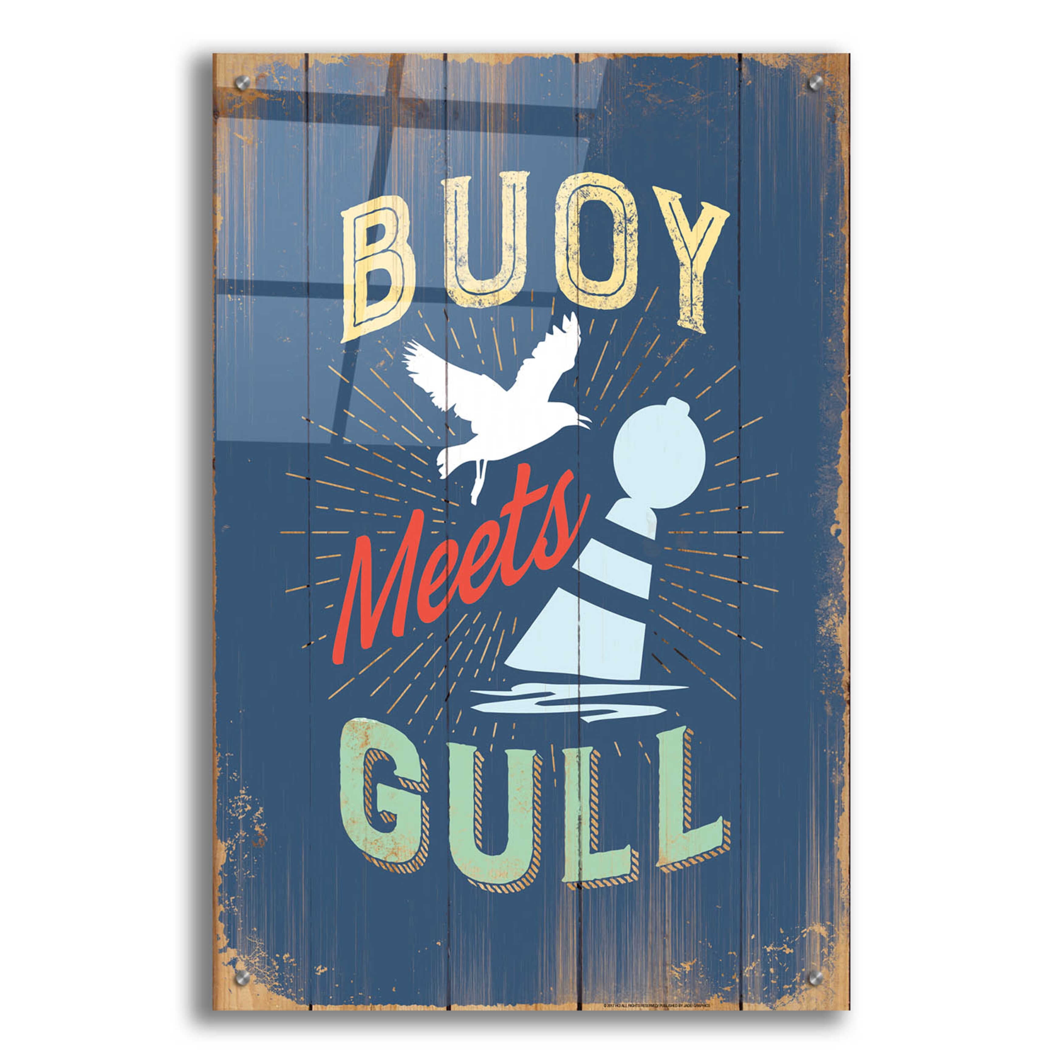 Epic Art 'Buoy Meets Gull In Blue' by JJ Brando, Acrylic Glass Wall Art ...