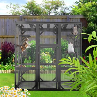 COZIWOW 108" Outdoor Large Cat Enclosure Wooden Cat Catio Outside Cat ...