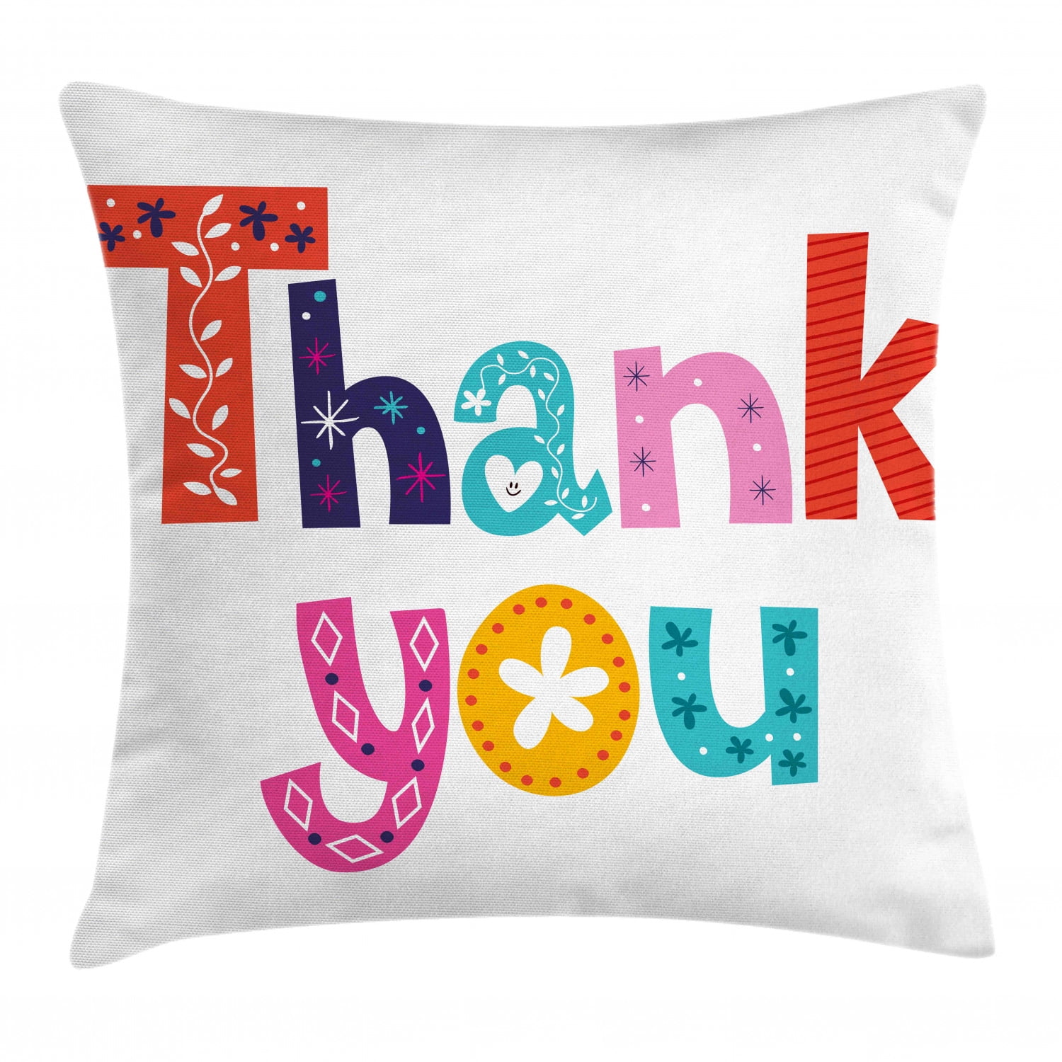 Thank You Throw Pillow Cushion Cover, Floral Ornamental Lettering Polka ...