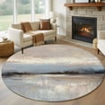 Abstract Brown Round Rug 8ft Washable Circle Rugs Non Slip Winter ...