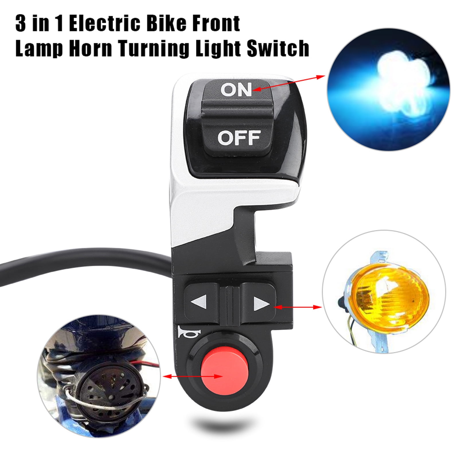 Headlight Switch, Lamp Switch, Black For Electric Bike Front Light Horn