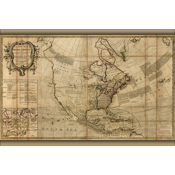 24"x36" Gallery Poster, 1750 map of north america united states canada ...