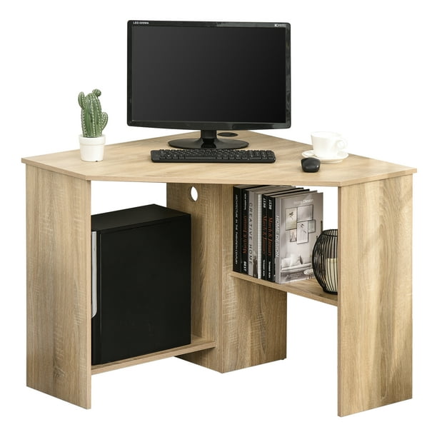 HOMCOM Corner Computer Desk with Storage Shelf, Writing Table Study ...