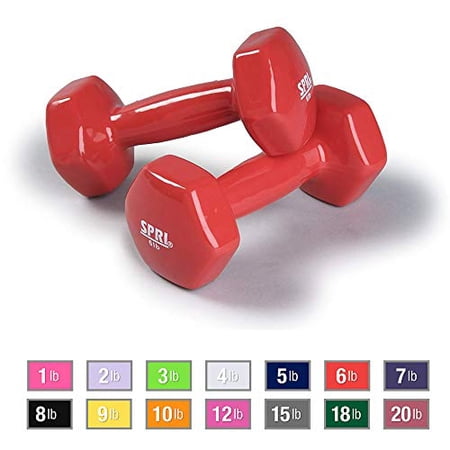 SPRI Dumbbells Deluxe Vinyl Coated Hand Weights All-Purpose Color Coded ...