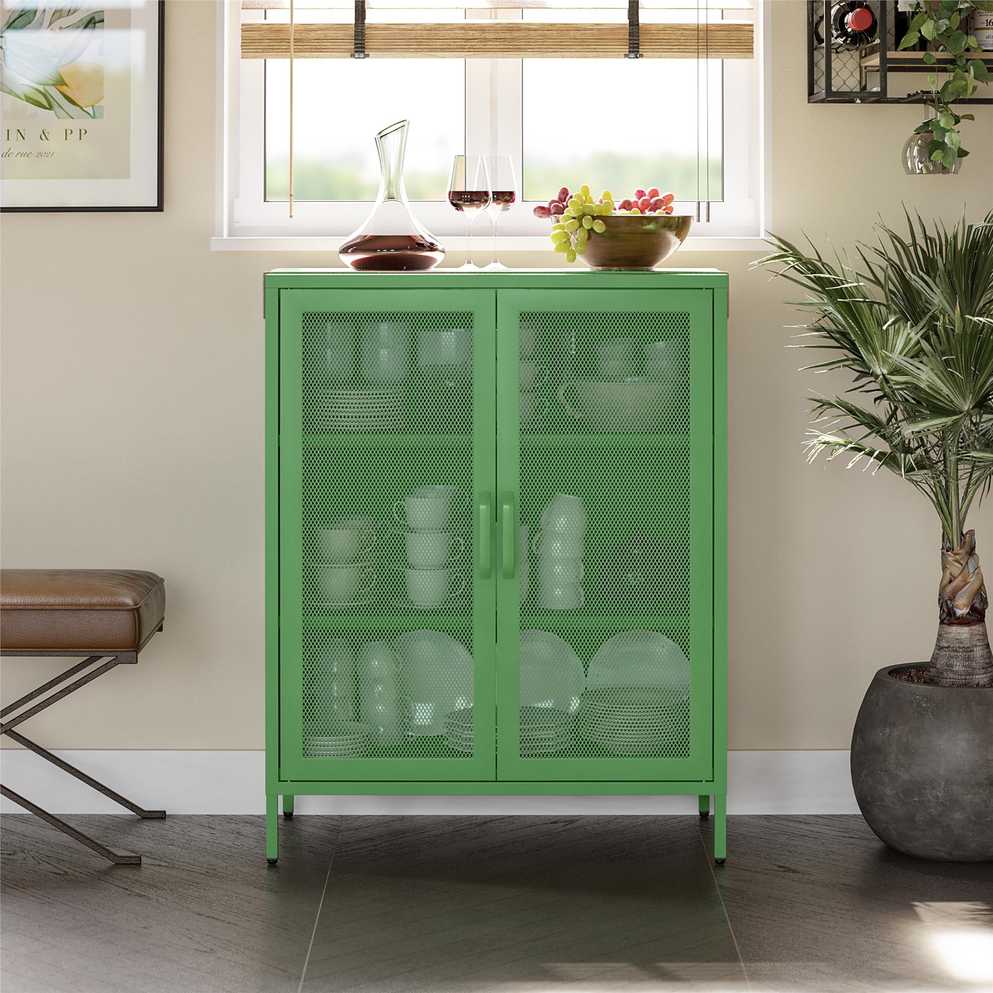 Novogratz Channing 2 Door Accent Cabinet-Mesh Metal Locker, Kelly Green ...