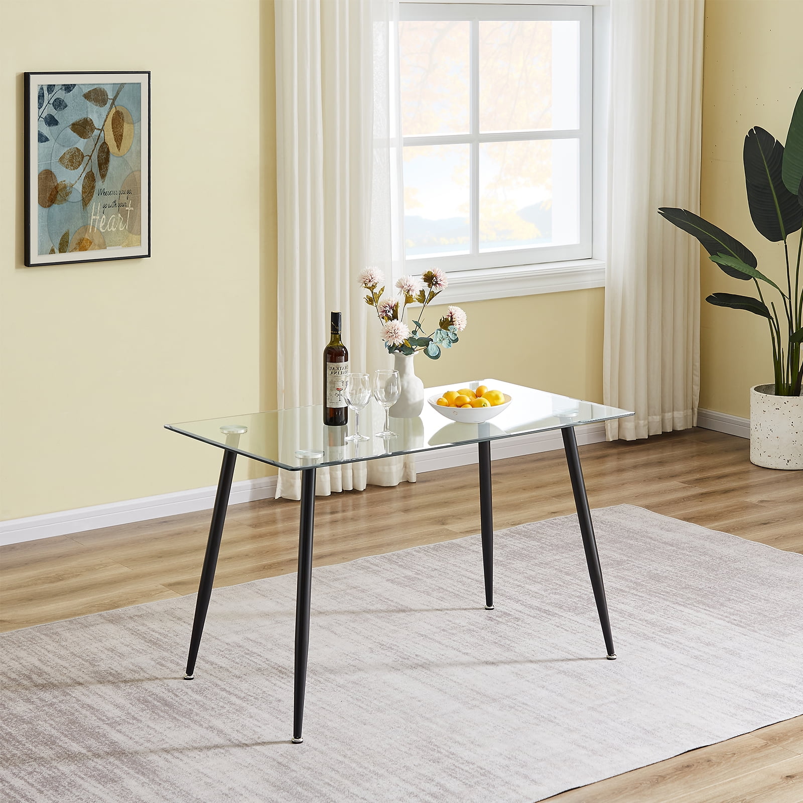 Surmoby Glass Dining Table, Modern Rectangular Table with Tempered ...
