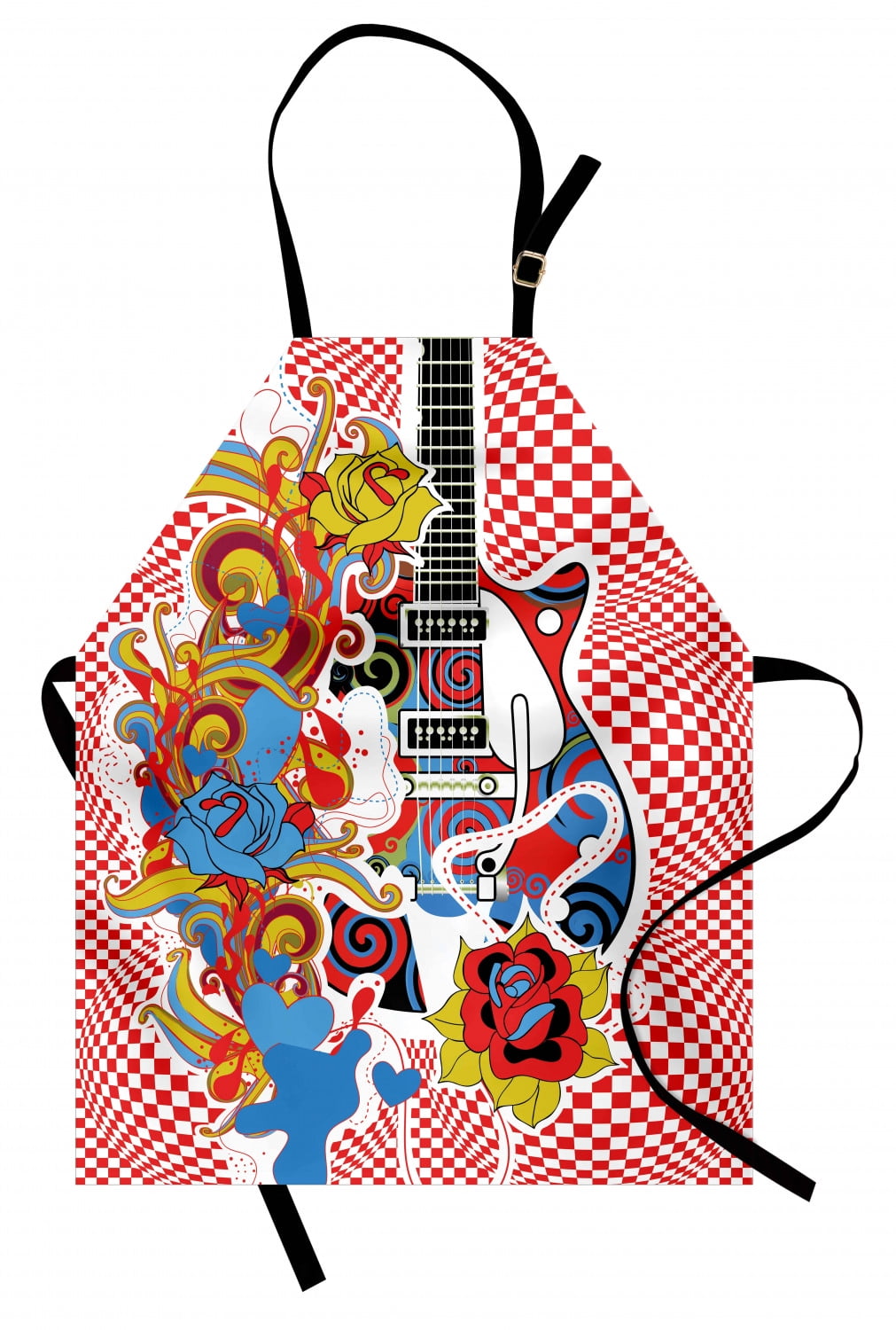 Rock Music Apron, Colorful Abstract Floral Elements with Sixties ...