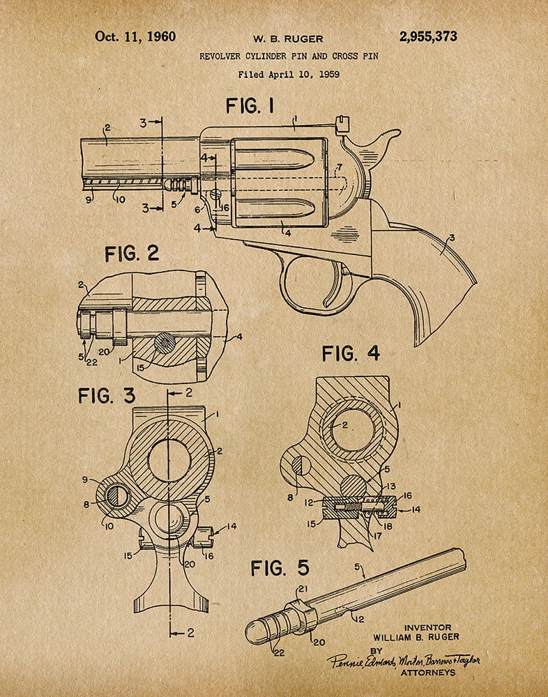 Original Revolver Pin Artwork Submitted In 1959 - Guns - Patent Art ...