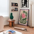 Affixzi Vintage Pink Tulip Art Print - Floral Wall Decor with Checkered ...