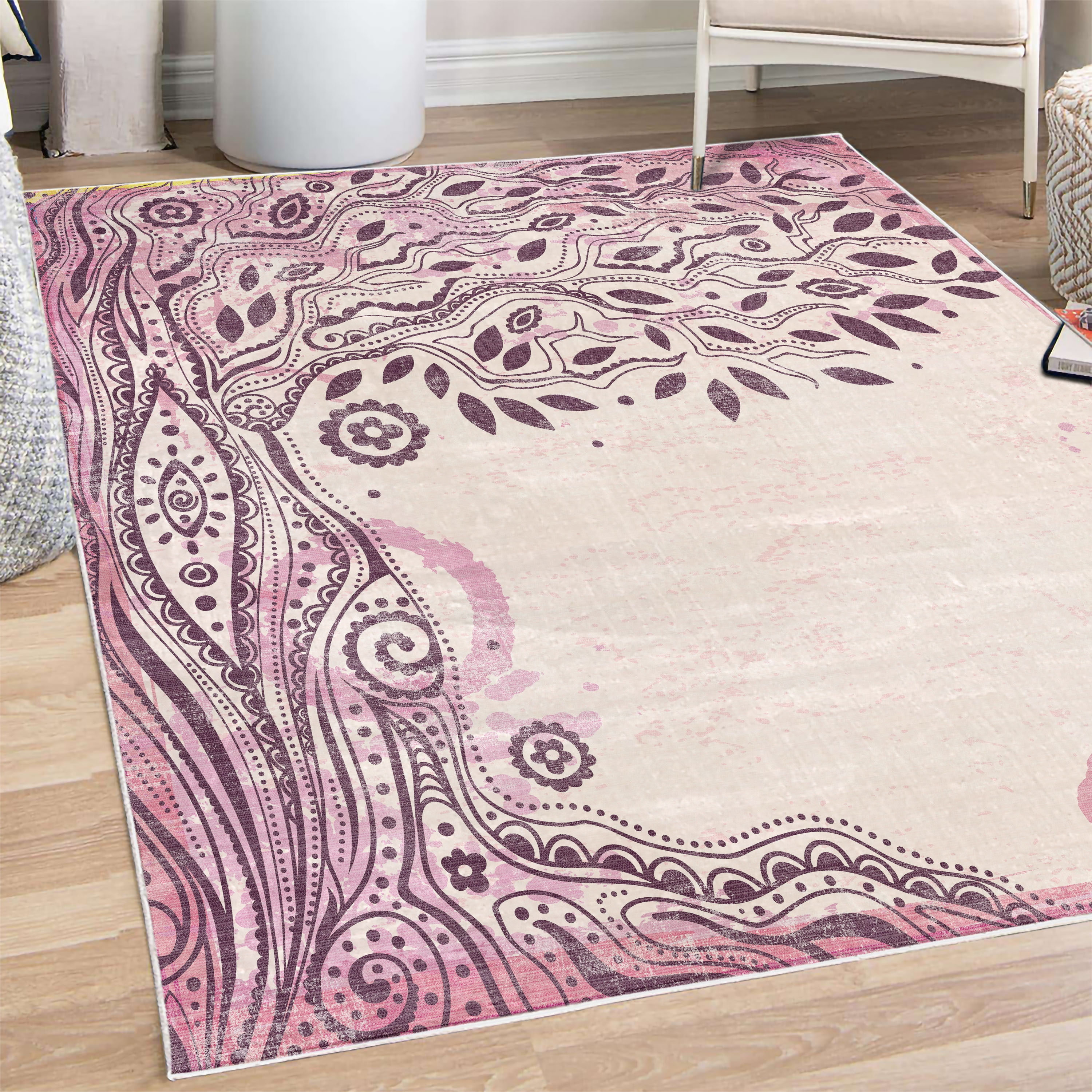 Tree of Life Decorative Rug, Bohemian Zentangle Ornaments Branches and ...