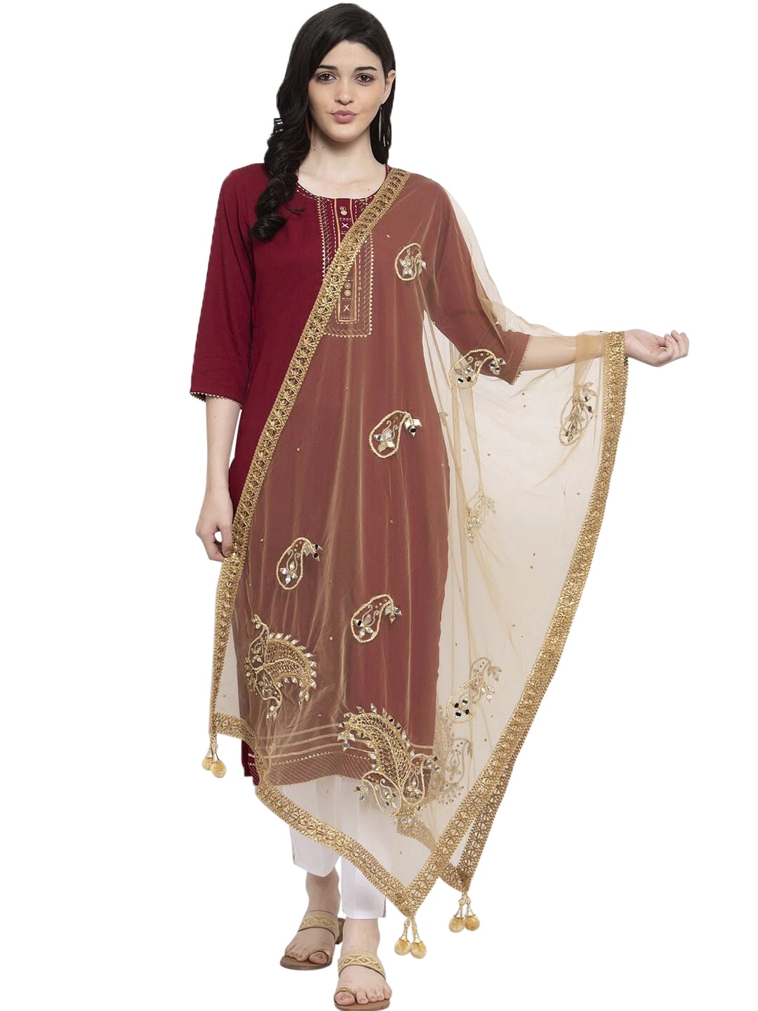 eloria Paisley Beige Woman's Indian Ethnic Chunni, Dupatta, Stole ...