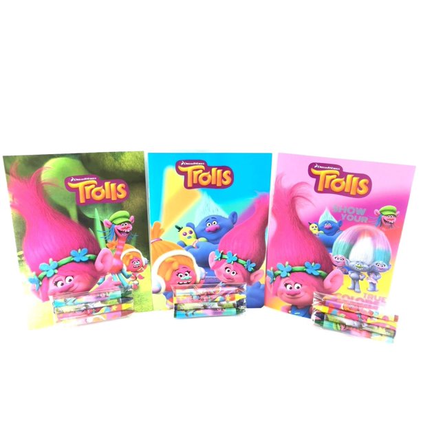 Party Favors Trolls Coloring Book & Crayon Set 12 Pack ( Assorted Style ...