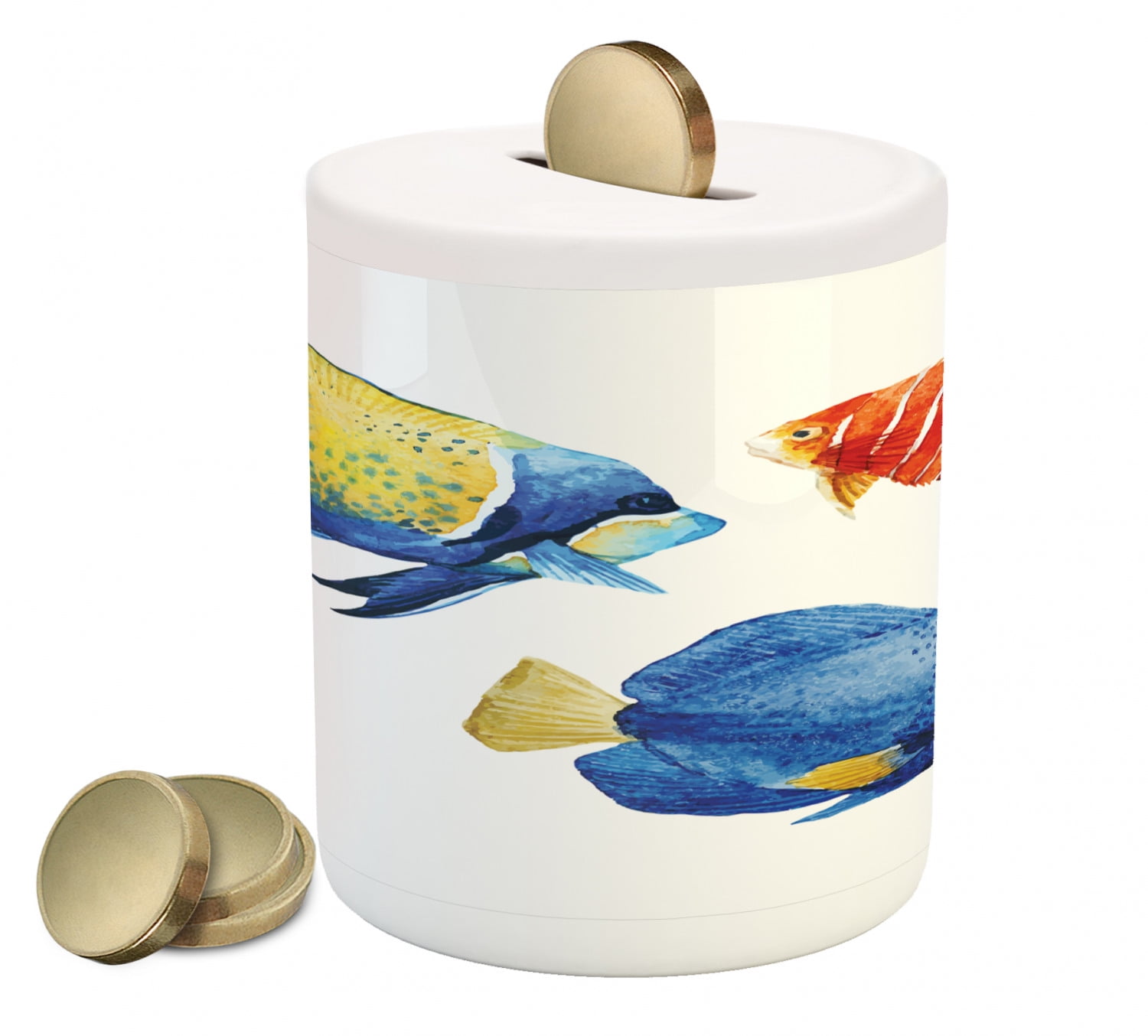 Fish Piggy Bank, Tropical Aquarium Life Discus Fish and Goldfish in ...