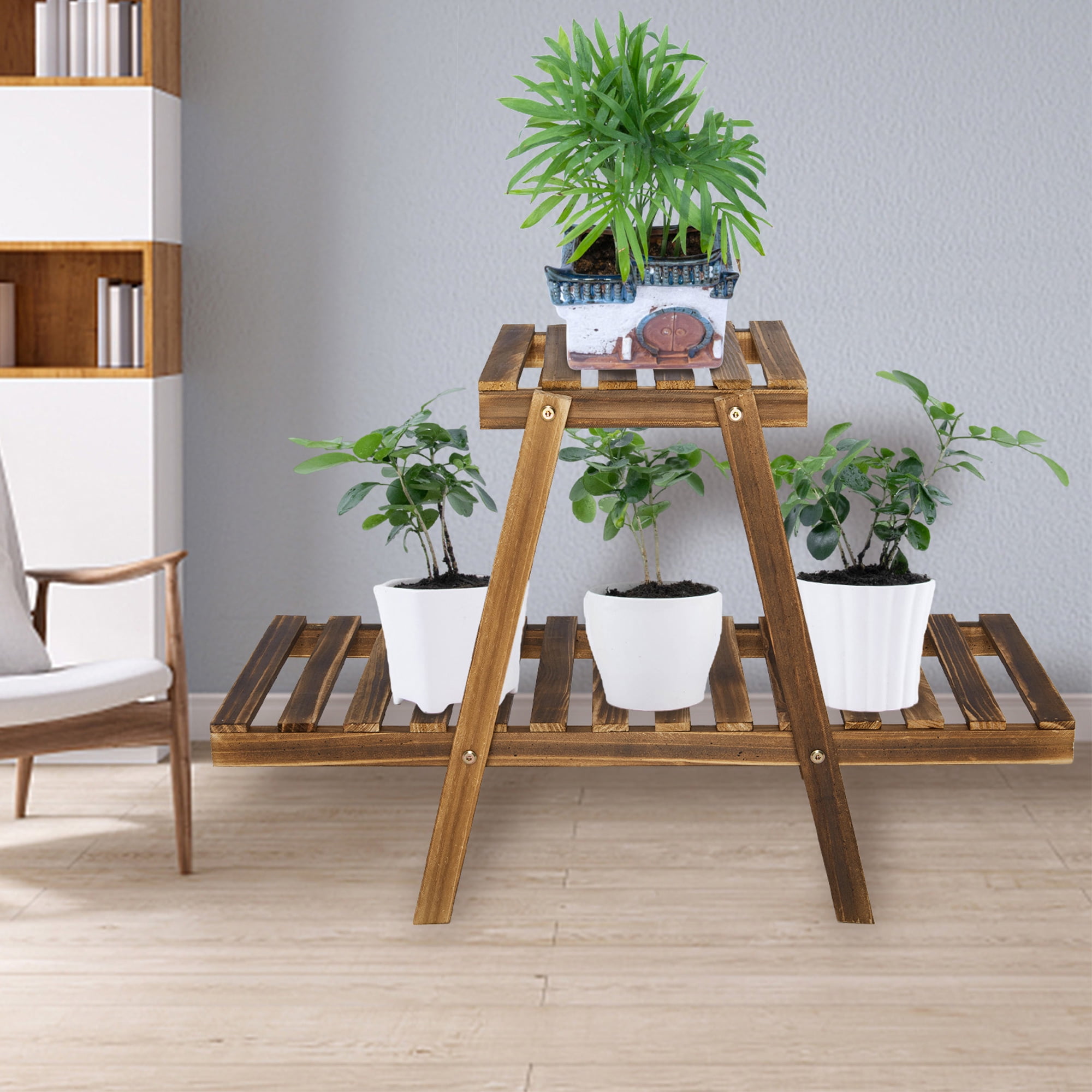 FUTATA Wood Plant Stand Indoor 2-3Tier Outdoor Tall Plant Stand Flower ...