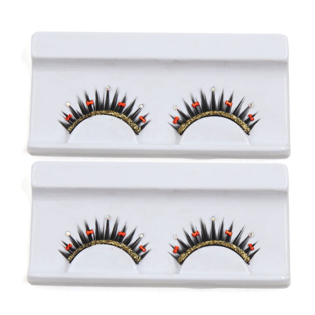 2 Pairs Gold Tone Shining Rhinestone False Eyelashes Eye Decor for ...