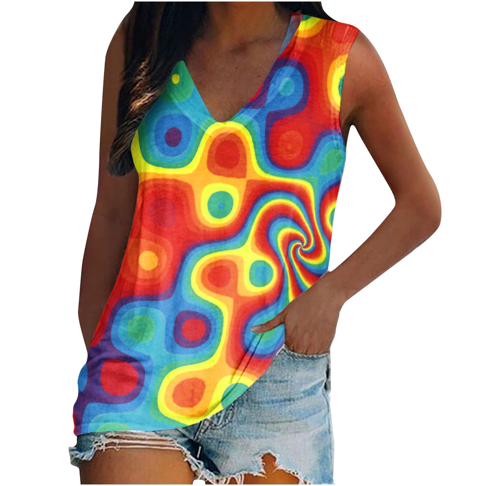HAPIMO Women's Summer Tank Tops Daily Basic Camisole V-Neck Blouse Multicolor Graphic Print Tops ...