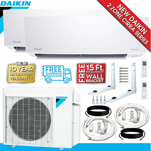Daikin 2-Zone (9,000 BTU + 9,000 BTU) CIRRA Series Mini Split Air Conditioner Heat Pump System ...