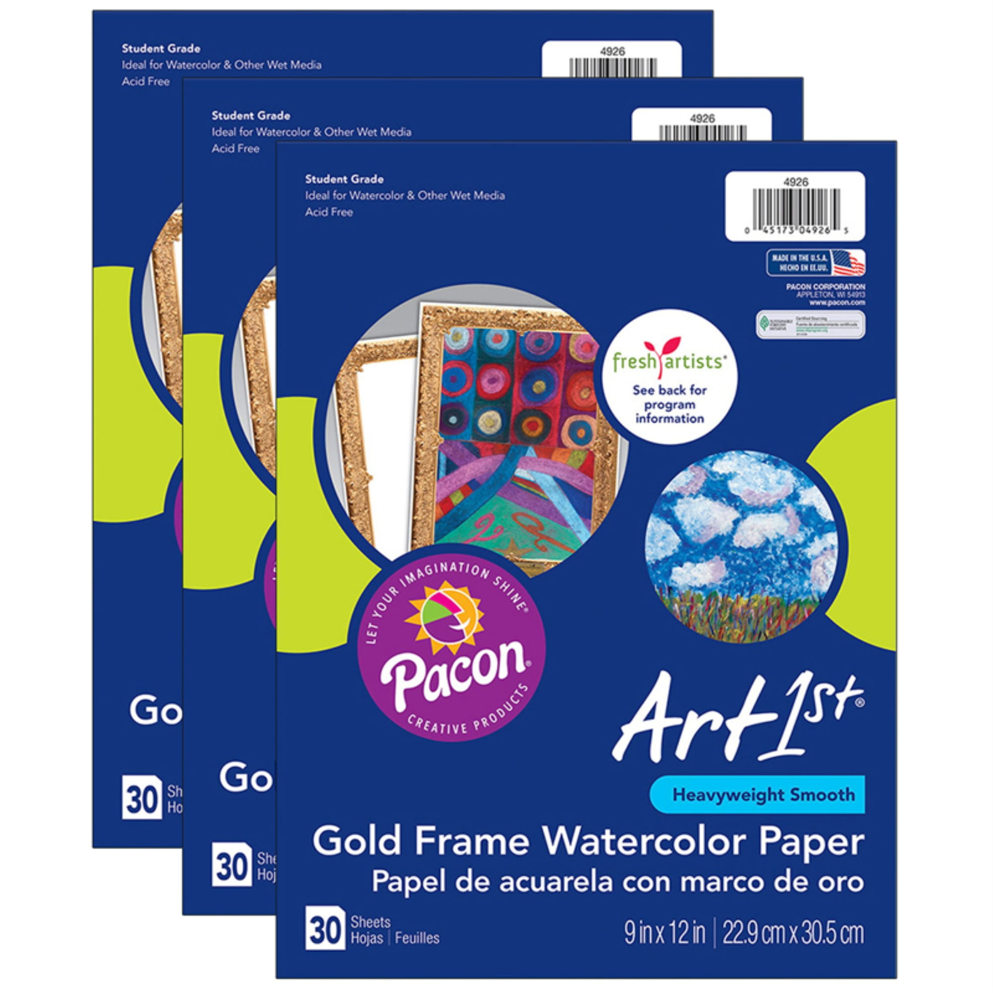 Pacon PAC4926-3 Art 1st Gold Frame Watercolor Paper - Pack of 3 ...