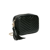 Daisy Rose Quilted Crossbody Handbag with Tassel - PU Vegan Leather ...