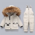 CPNG Toddler Girl 2-Piece Snowsuit Kids Multi-Pocket Fur Down Parka ...